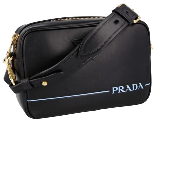 Prada | Bags | Authentic Prada Camera Bag Black Leather With Blue Prada ...